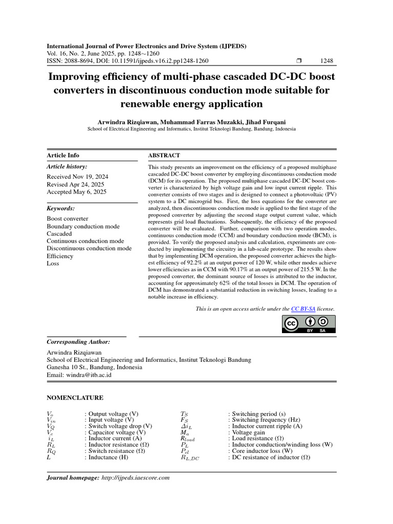 Improving efficiency of multi-phase cascaded DC-DC boost converters in discontinuous conduction ...