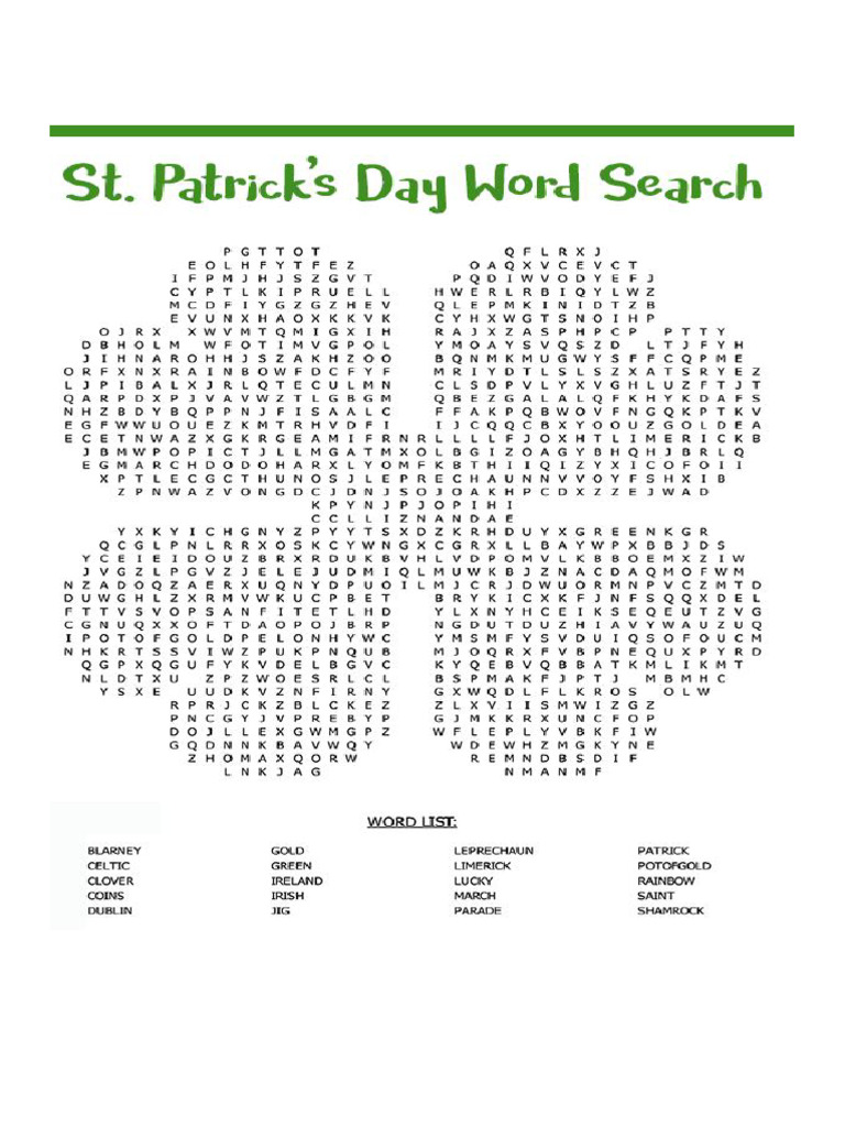 St. Patrick S Day Word Search SOPA DE LETRAS | PDF
