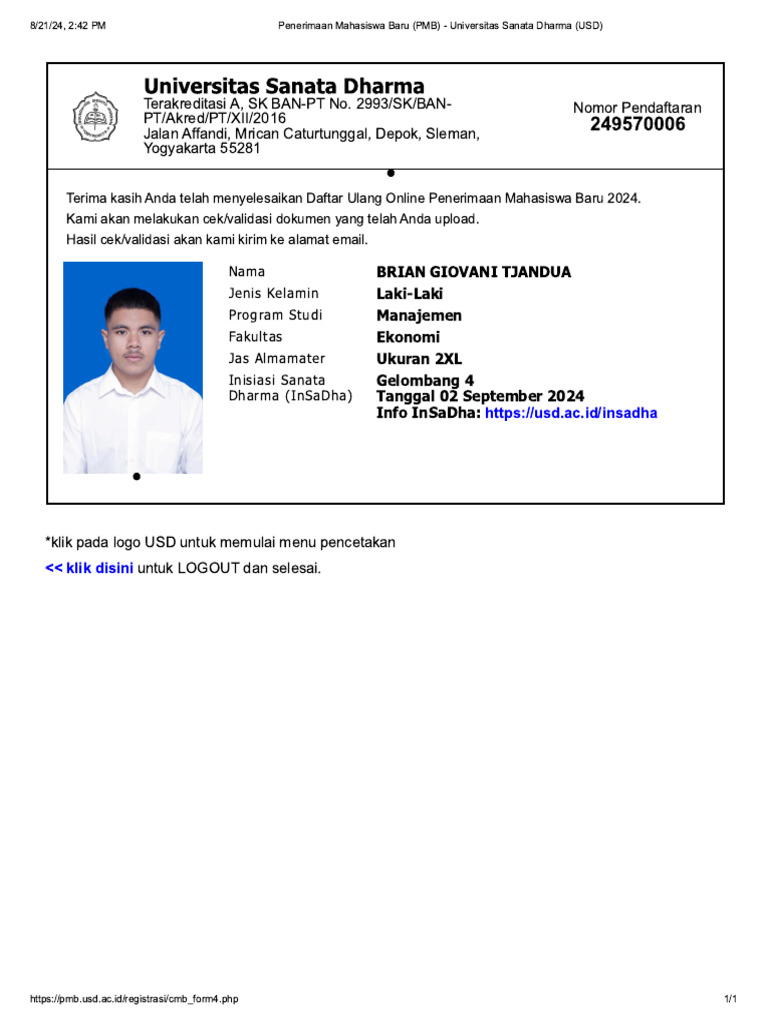 Penerimaan Mahasiswa Baru (PMB) - Universitas Sanata Dharma (USD) 1 | PDF