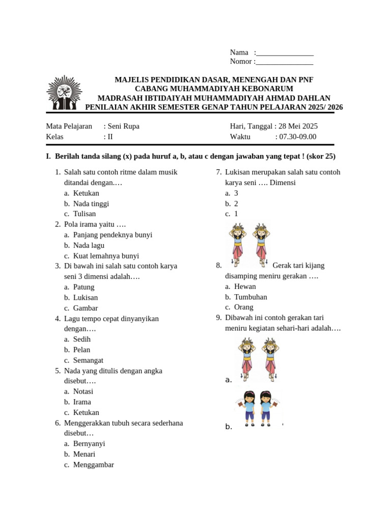 Soal Pat SBDP Kelas 2 2526 | PDF