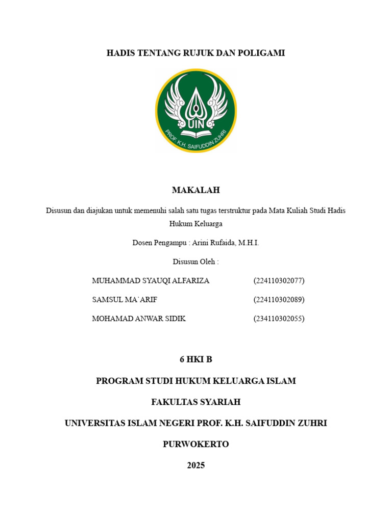Kel. 9. Hadis Tentang Rujuk Dan Poligami | PDF