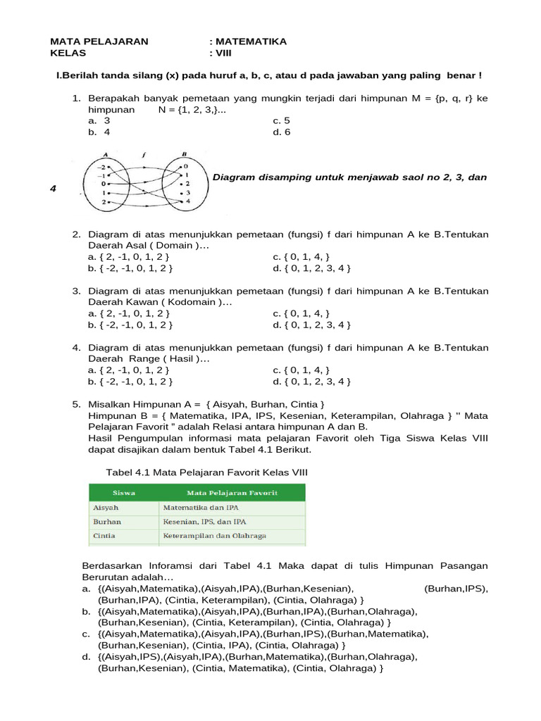 Soal Sas Jawaban Matematika Kelas Viii Semester Genap 2024-2025 Baru | PDF