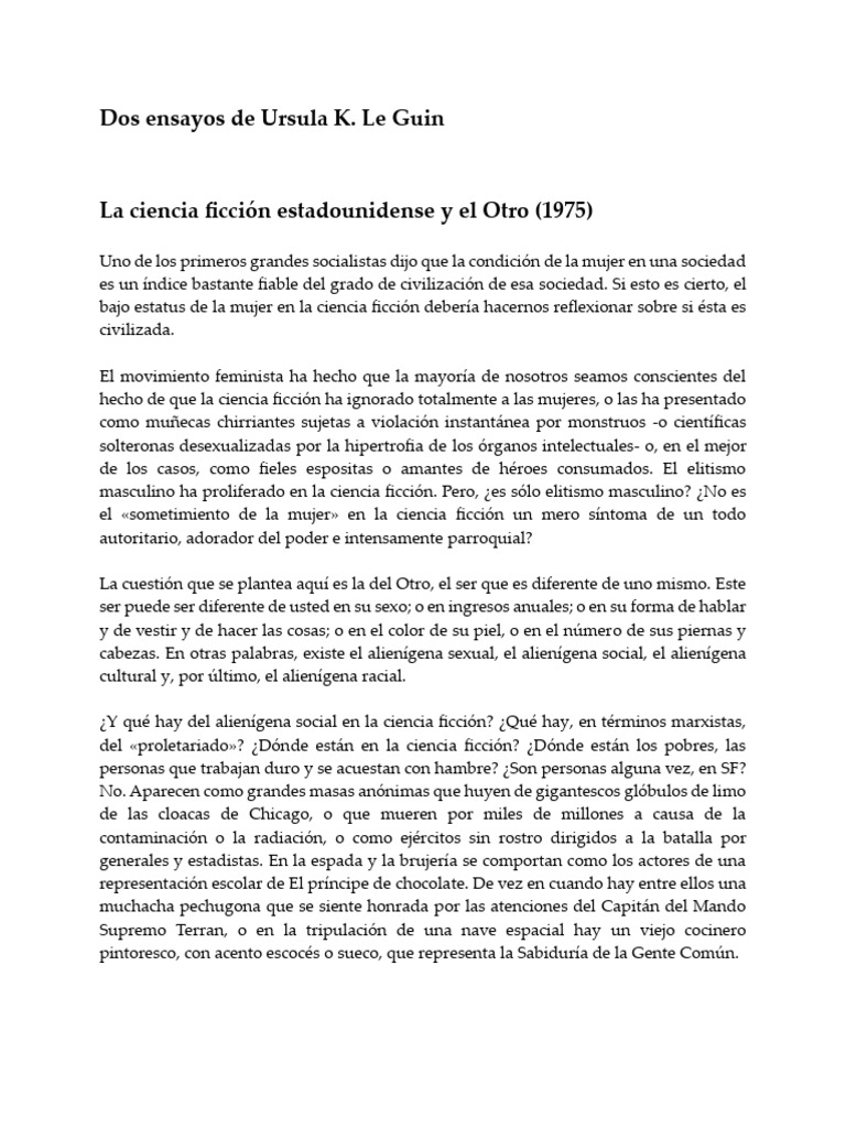 Dos Ensayos de Ursula K. Le Guin | PDF | Mujer