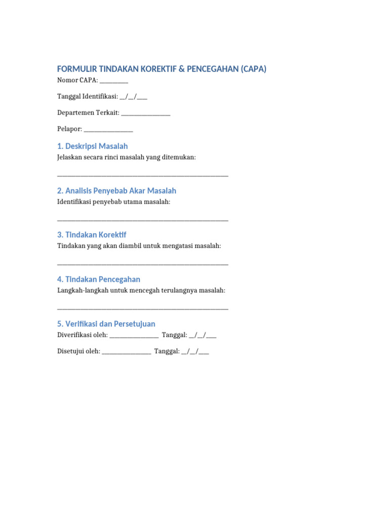 Formulir CAPA | PDF