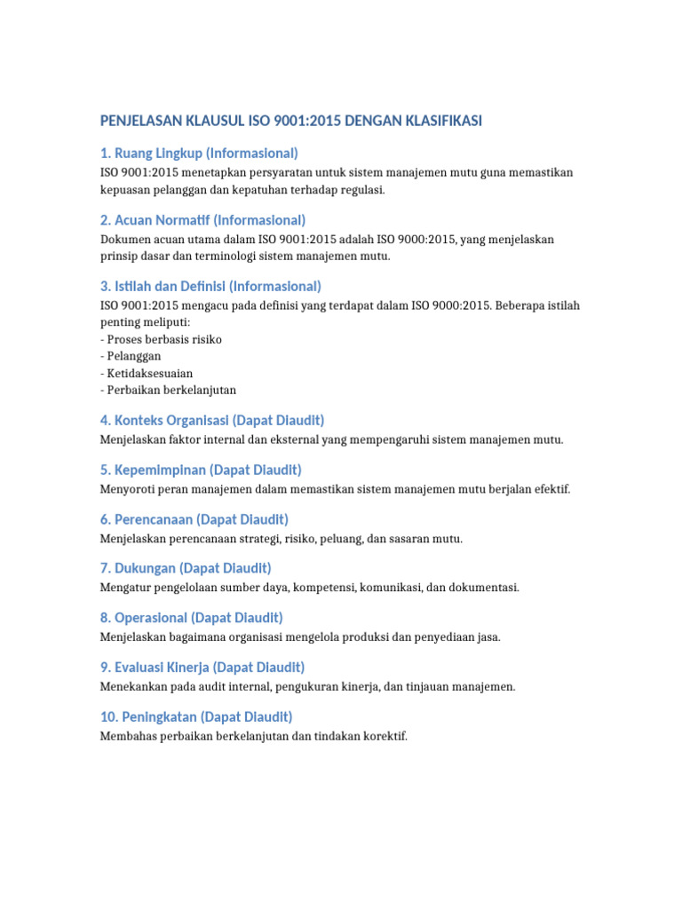 Penjelasan Klausul ISO 9001:2015 | PDF