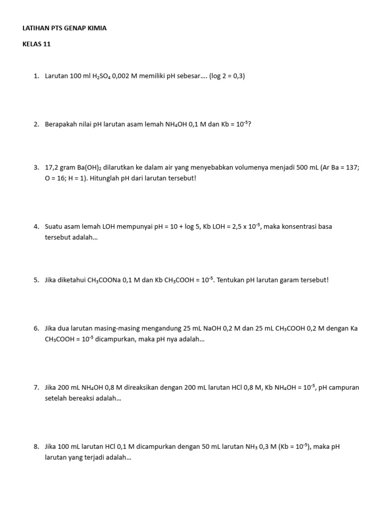 Latihan Pts Genap Kimia Asam Basa | PDF