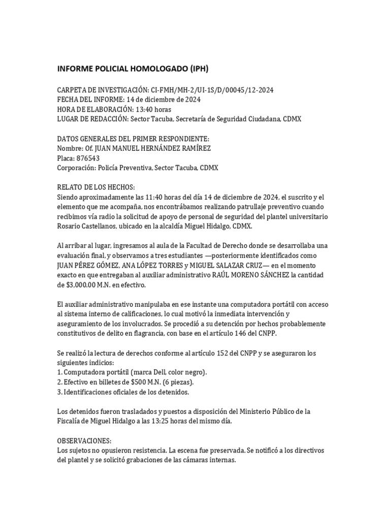 Informe Policial Homologado IPH | PDF
