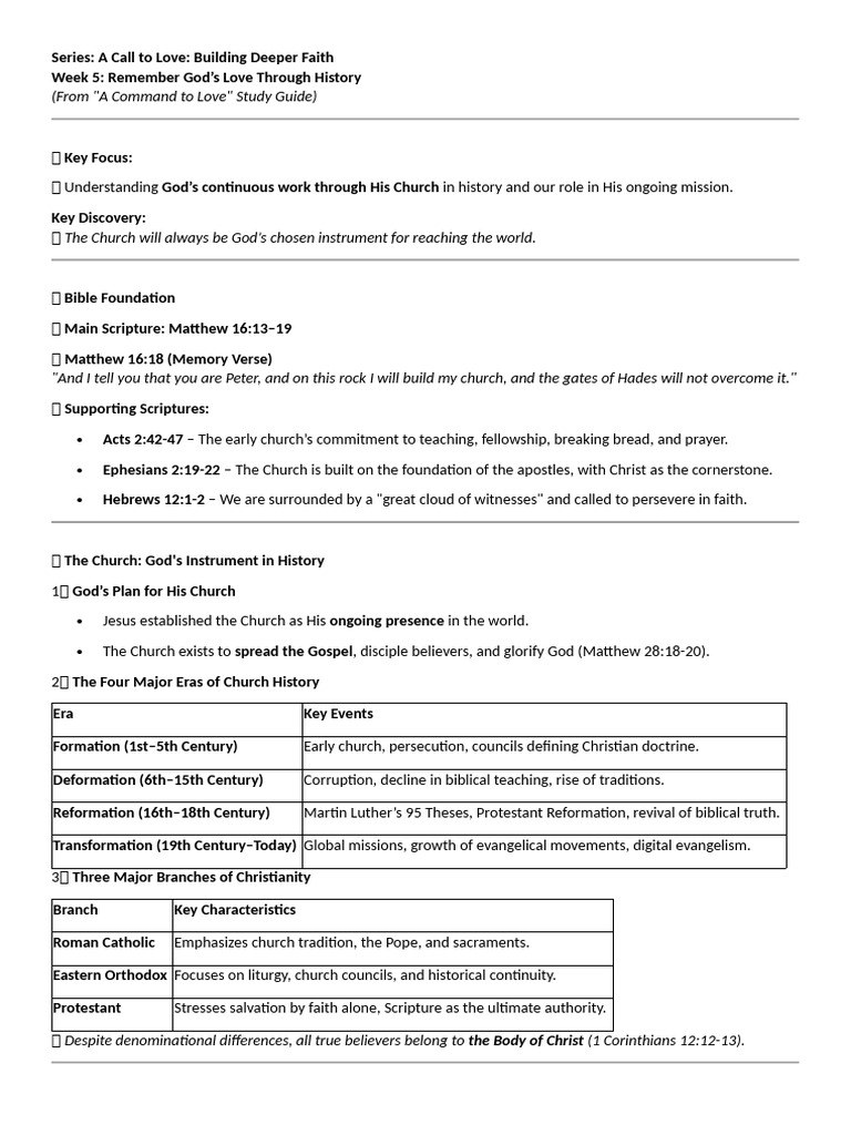 Week 5 - Remember God's Love Through History | PDF | Christian Church ...