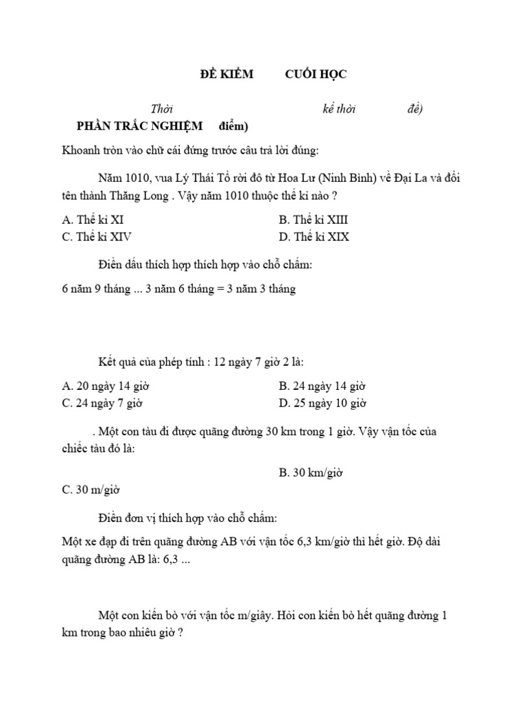 Đề Kiểm Tra Toán 5 - Ck2 | PDF