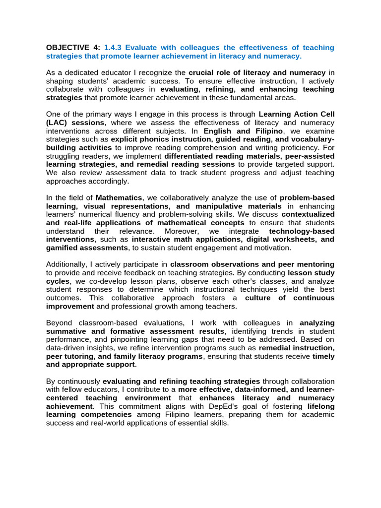Annotation Objective 4 HPT | PDF | Literacy | Educational Assessment