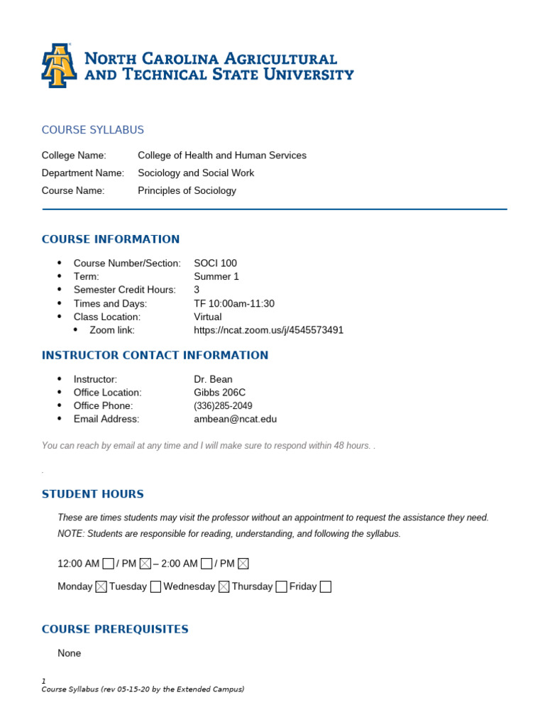 Principles of Sociology Course Syllabus | PDF | Academic Dishonesty ...