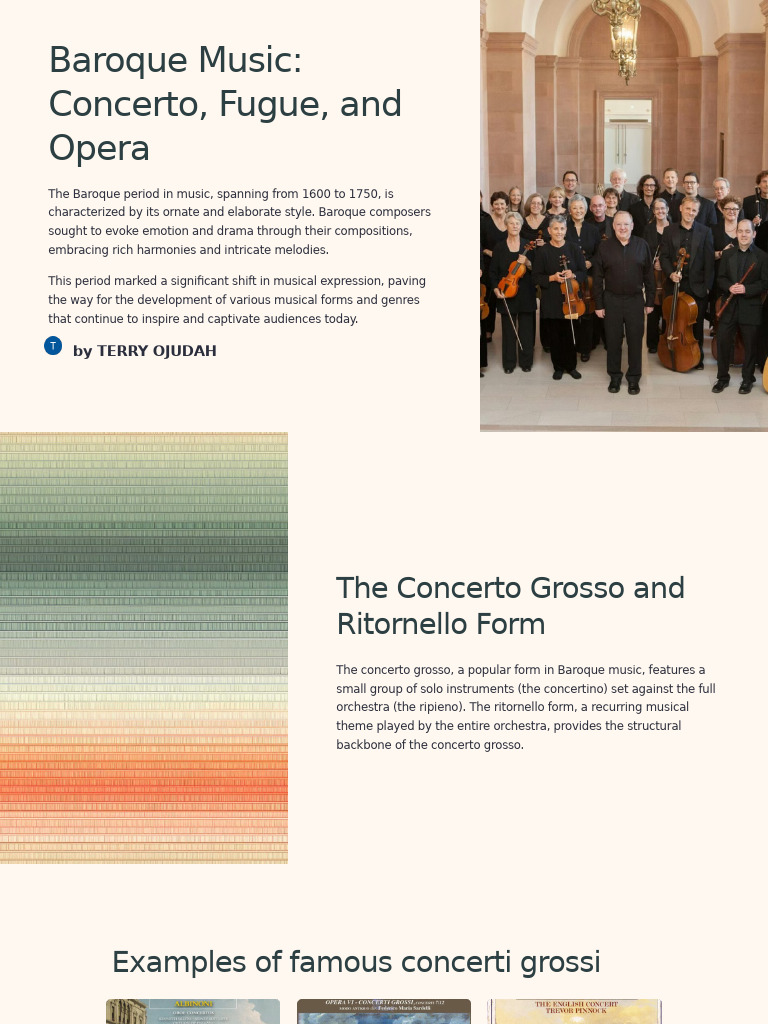 Baroque Music Concerto Fugue and Opera | PDF | Concerto | Opera