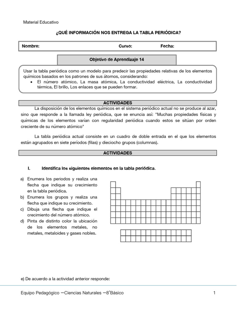 8vo Caracteristica Tabla Periodica | PDF | Tabla periódica | Química
