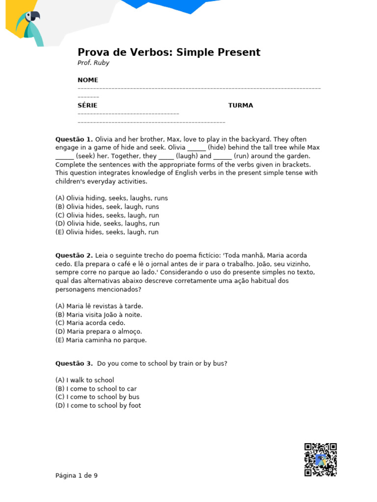 Simple Present Verbs Practice Worksheet | PDF | Grammatical Tense | Verb