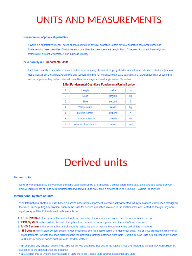 Units and Measuremnts | PDF
