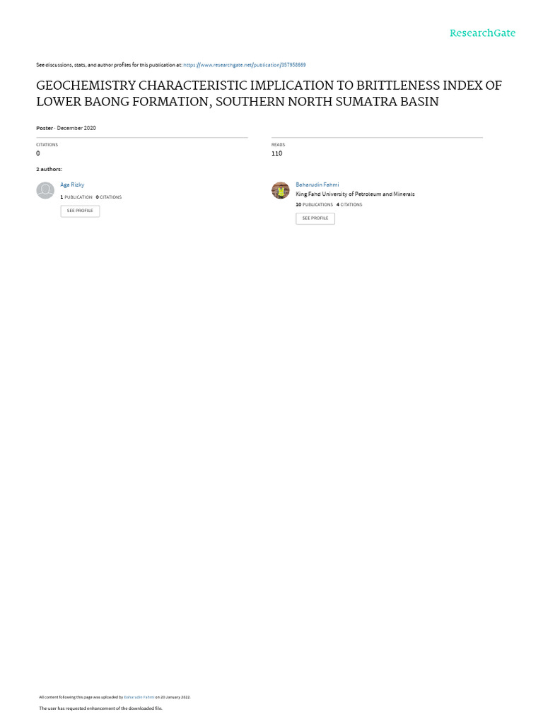 Geochemistry Characteristic Implication To Brittleness Index of Lower Baong Formation, Southern ...