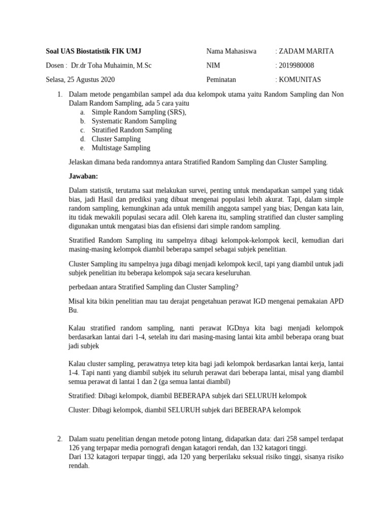 Zadam Marita_jawaban Uas Biostatistik Pak Toha | PDF