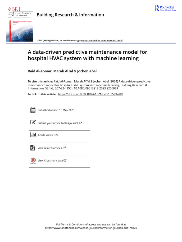 A Data-Driven Predictive Maintenance Model For Hospital HVAC System With Machine Learning | PDF ...