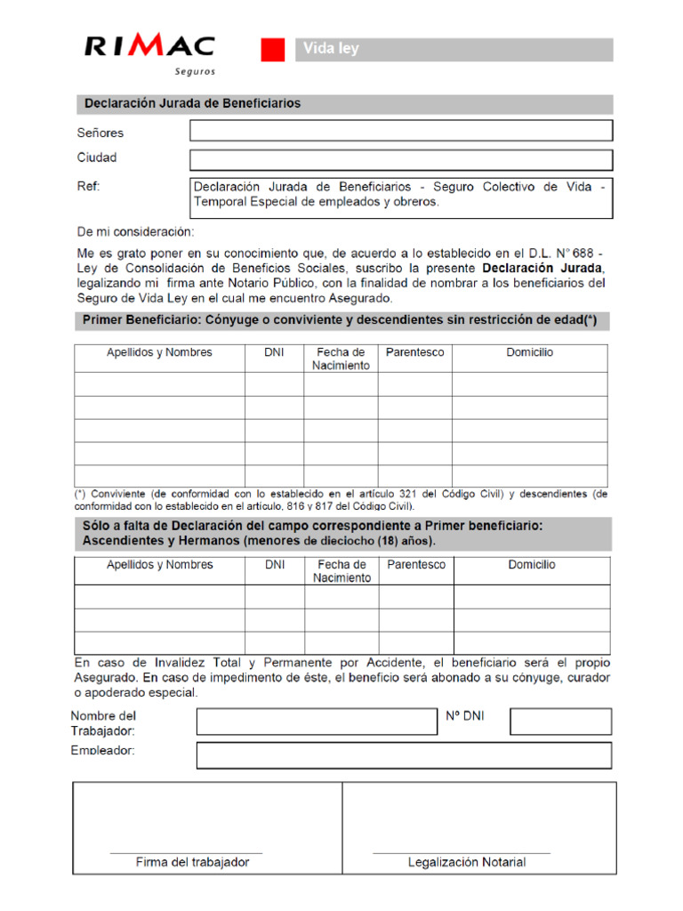 Seguro de Vida Ley - Rímac L | PDF