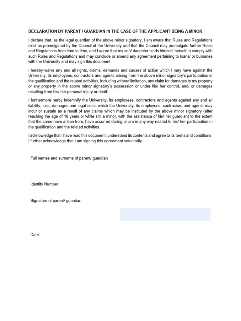 Declaration by Parent Form | PDF