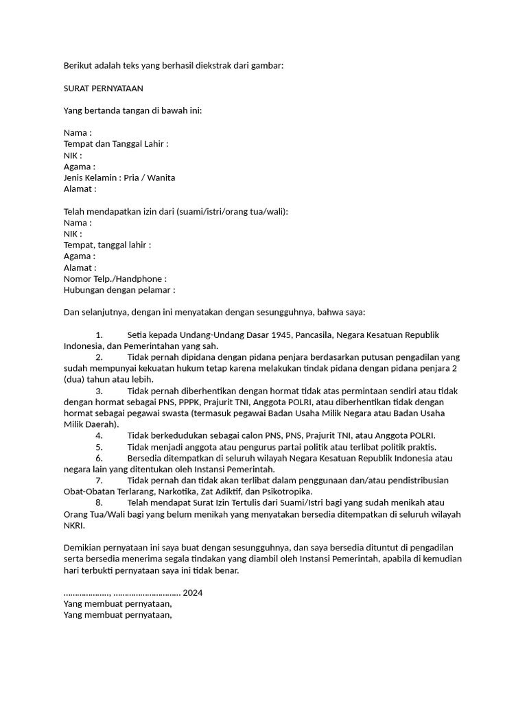 Surat Pernyataan dan Lamaran CPNS 2024 | PDF