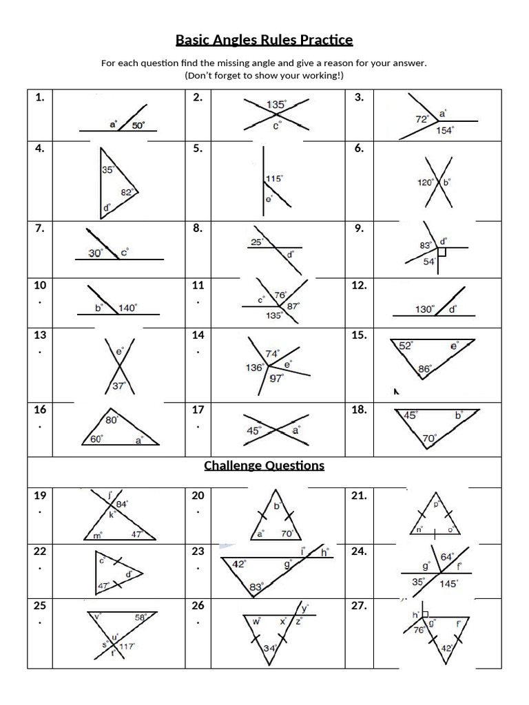 Basic Angles Rules Practice - Mixed | PDF