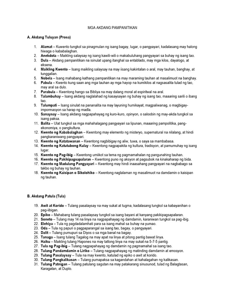 Mga Akdang Pampanitikan | PDF