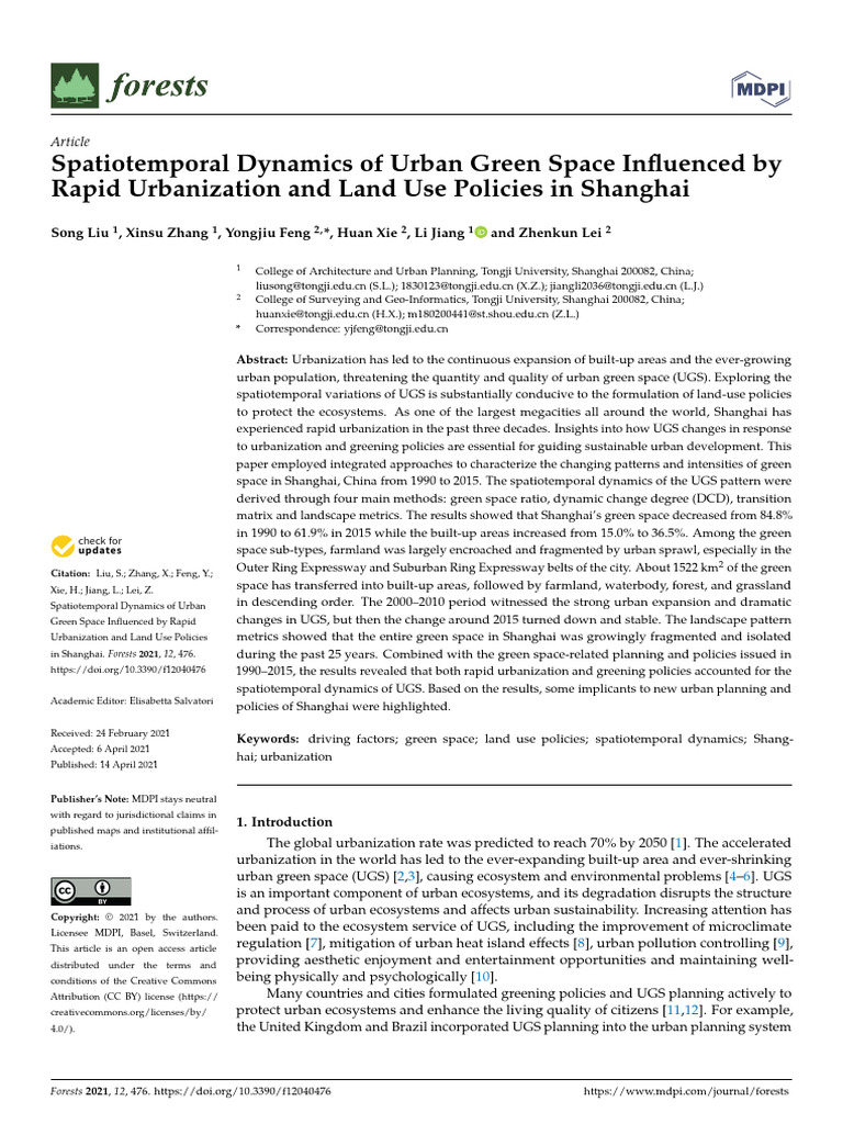 Urban Green Space Dynamics in Shanghai | PDF | Ecosystem | Urbanization
