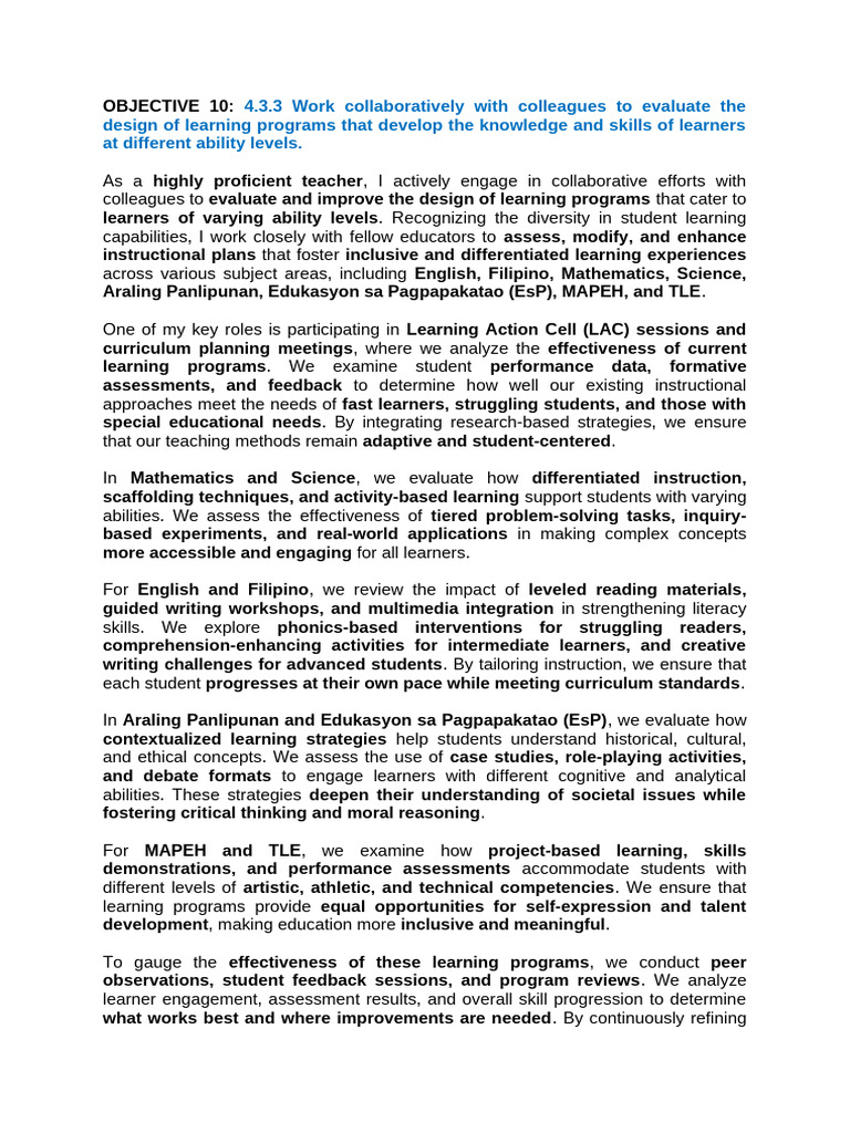 Annotation Objective 10 HPT | PDF | Learning | Pedagogy