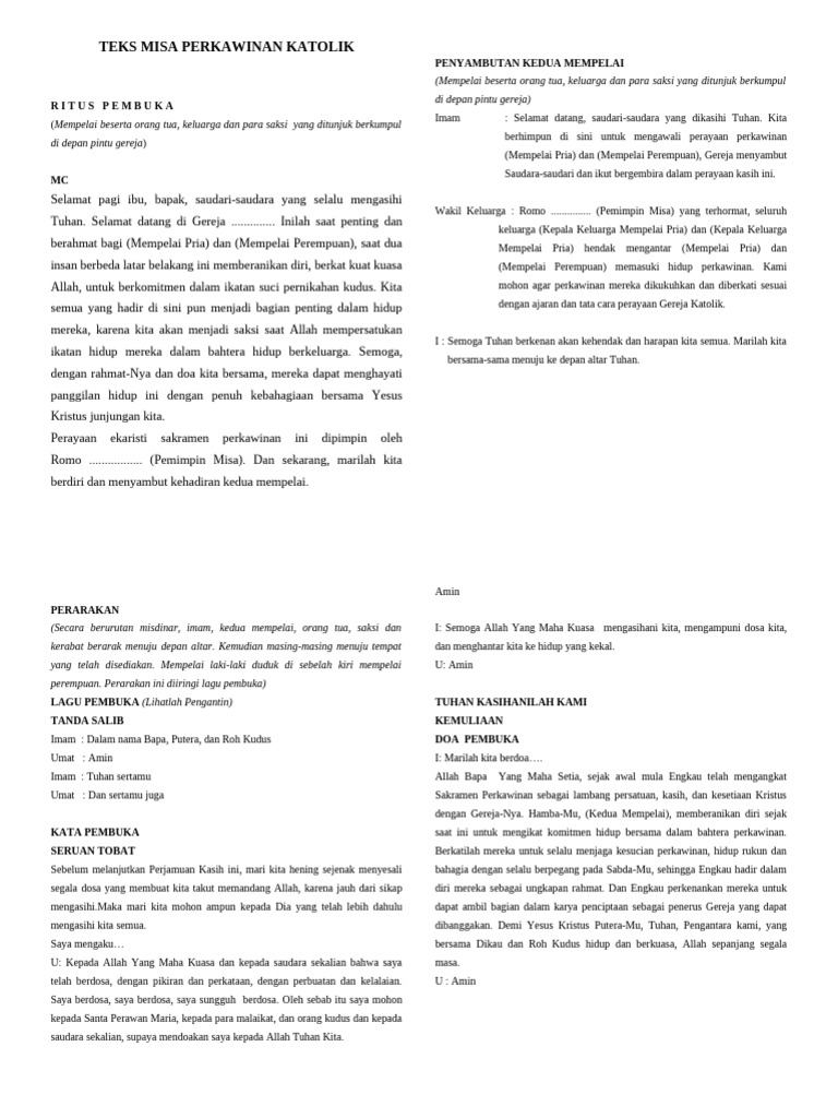 TEKS MISA PERKAWINAN KATOLIK | PDF