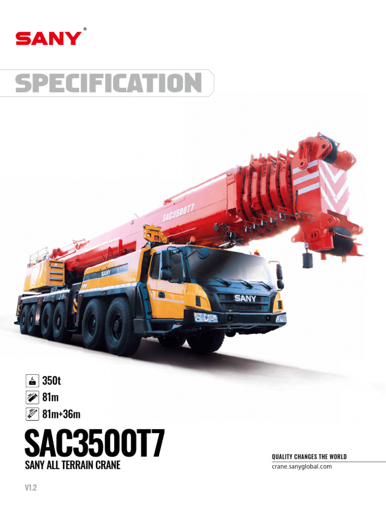 SANY SAC3500T7 350t Crane Overview | PDF | Crane (Machine) | Steering