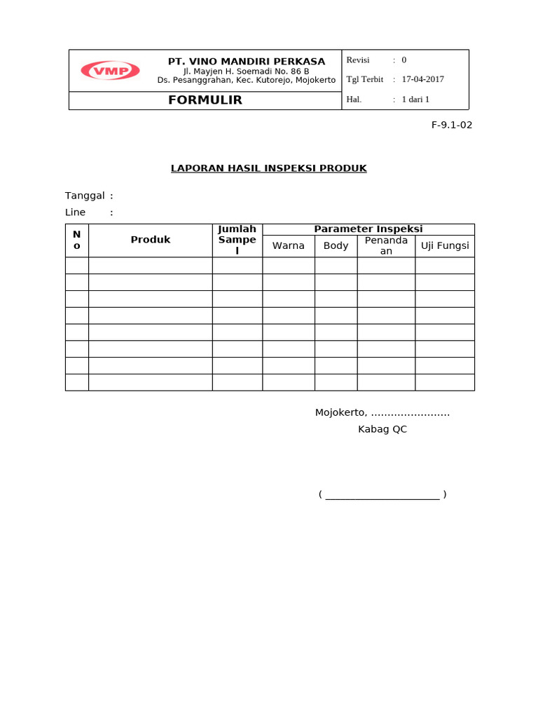 Laporan Hasil Uji Produk Pada Masing Masing Line | PDF