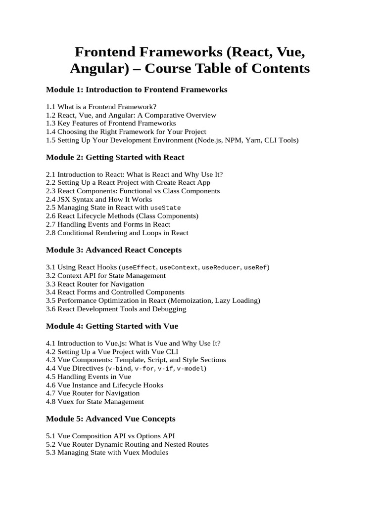 Frontend Frameworks React Vue Angular Pdf Computing Software Engineering