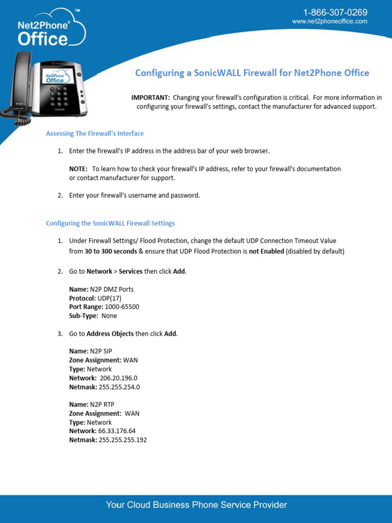 Configuring A SonicWALL Firewall For Net2Phone Office | PDF | Firewall (Computing) | Port ...