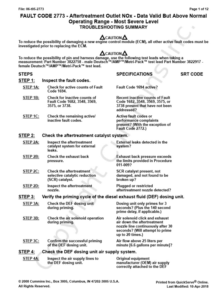06-t05-2773 Aftertreatment Outlet NOx - Data Valid But Above Normal ...