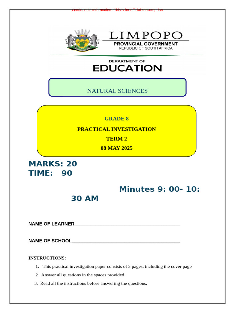 Grade 8 Natural Science Term 2 Investigation | PDF | Water | Temperature