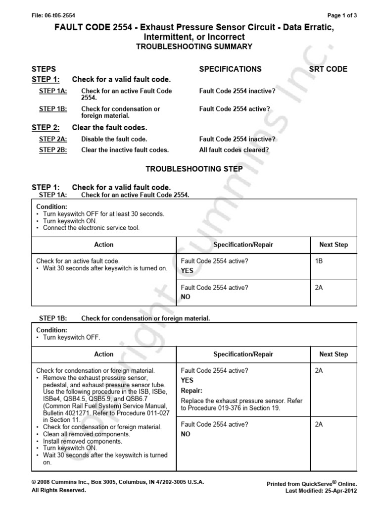 Troubleshooting Cummins Code 2554 | PDF | Troubleshooting