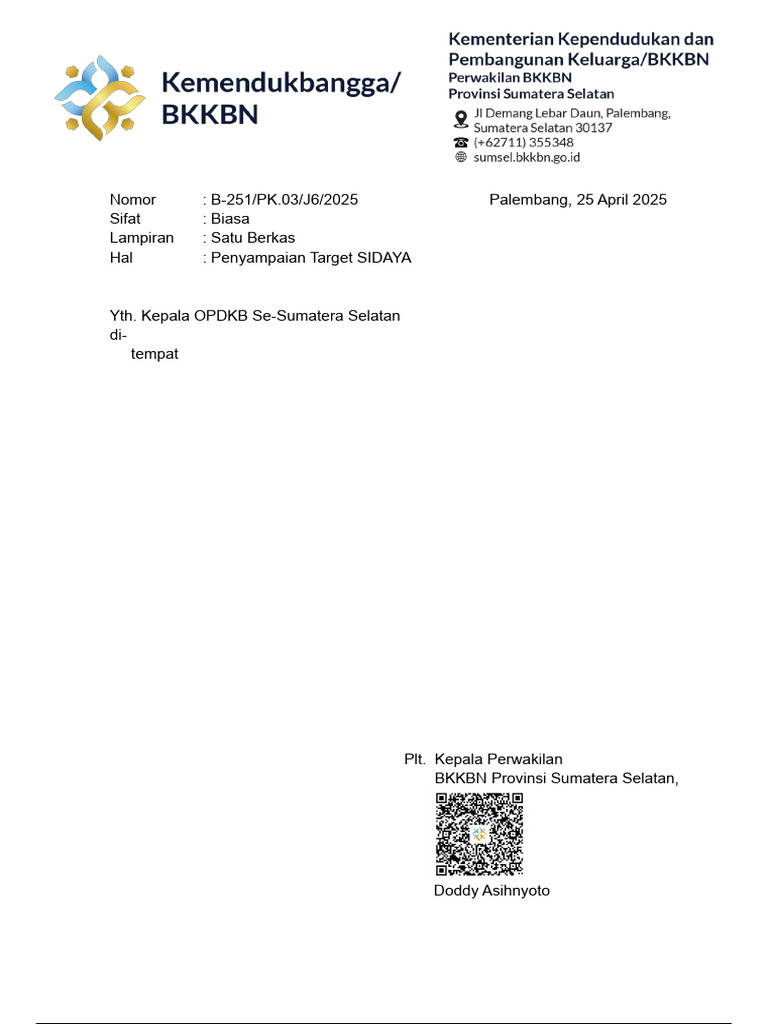 Surat Penyampaian Target SIDAYA | PDF