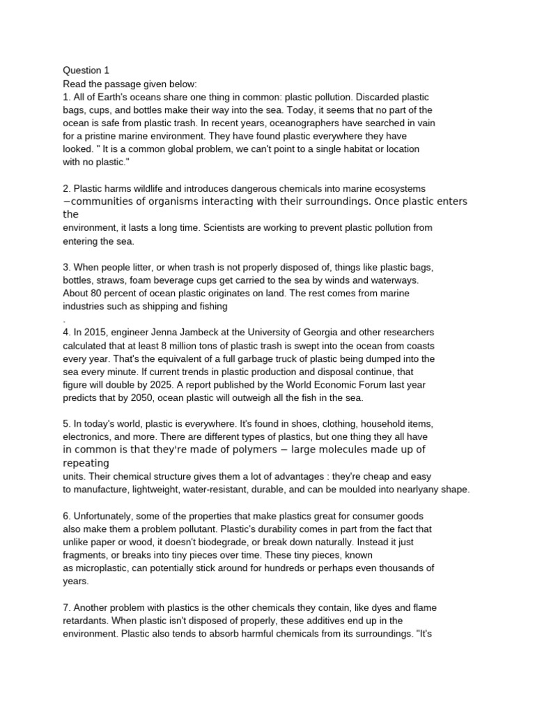 Combatting Ocean Plastic Pollution | PDF | Plastic | Sleep