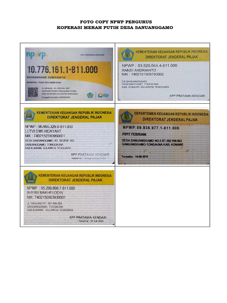 NPWP - Pengurus Kopdes | PDF