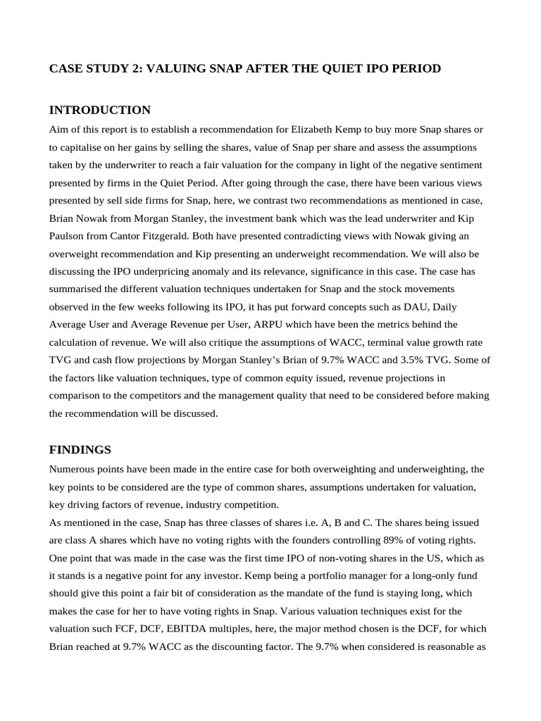 Valuing Snap Post-IPO Quiet Period | PDF | Valuation (Finance ...