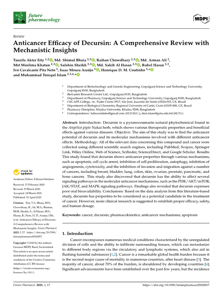 Anticancer Efficacy of Decursin A Comprehensive Review With Mechanistic ...