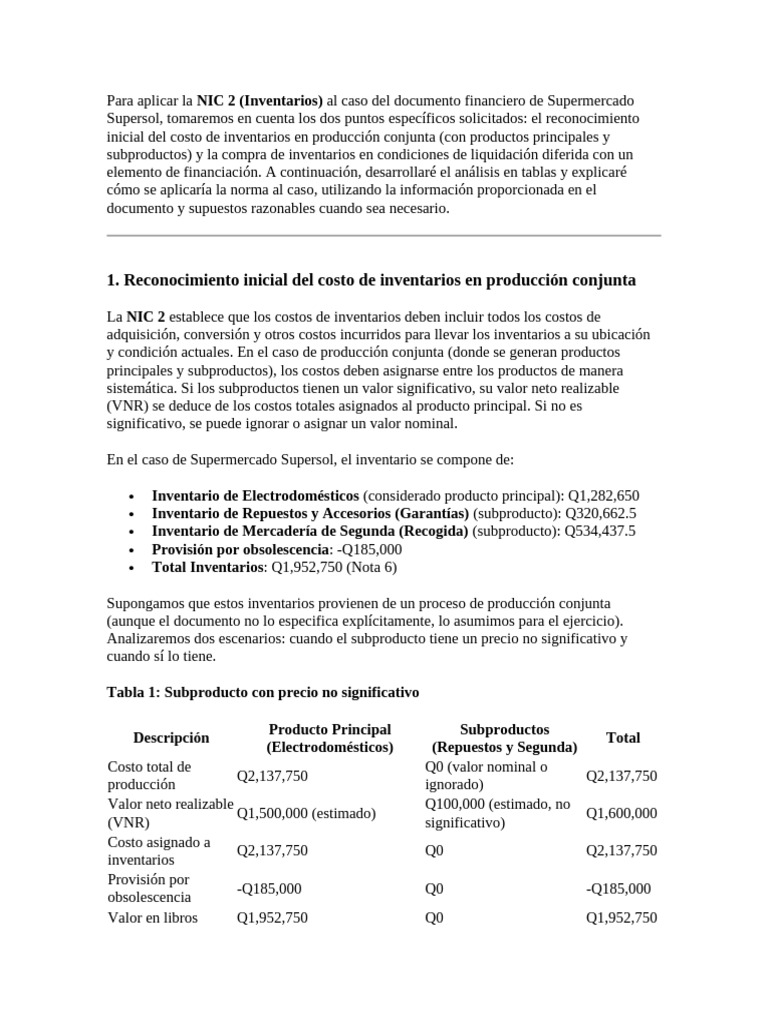 Aplicación de NIC 2 en Supersol: Inventarios | PDF | normas ...