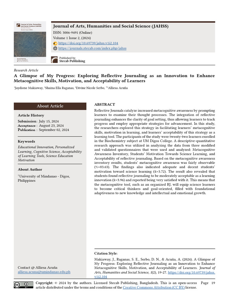 Exploring Reflective Journaling As An Innovation To Enhance Metacognitive Skills, Motivation ...