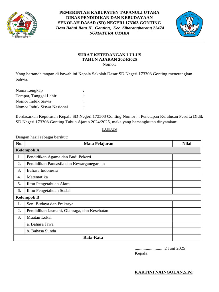 Contoh Format SKL | PDF