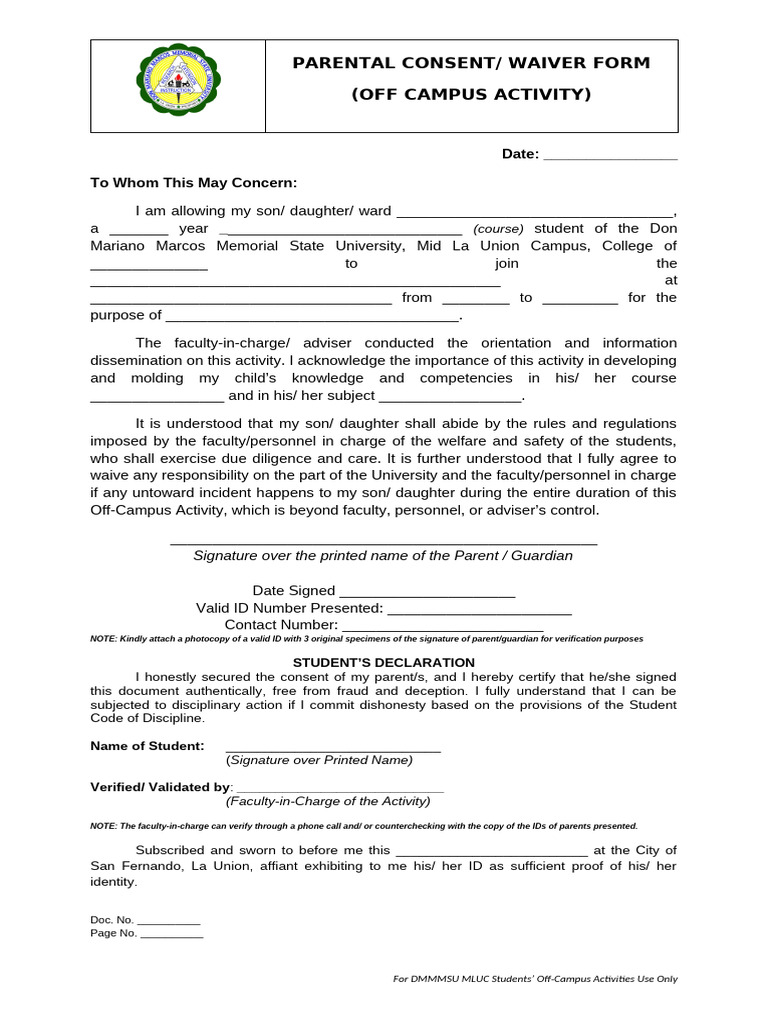 Off Campus Parental Consent | PDF