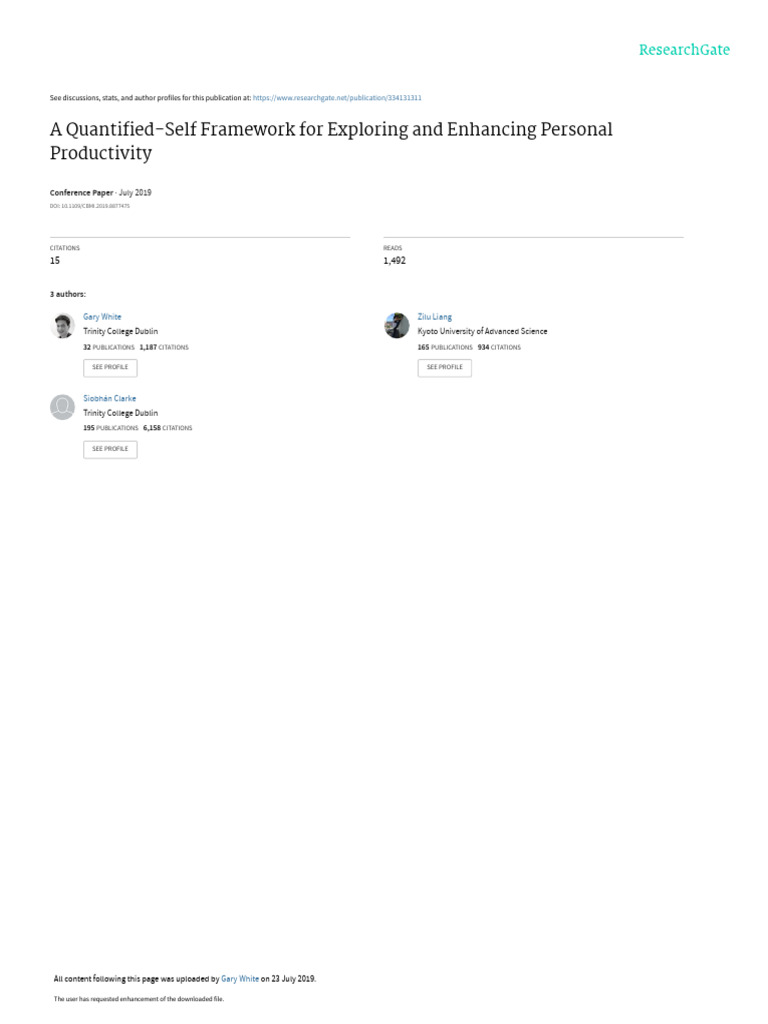 A Quantified-Self Framework For Exploring and Enhancing Personal Productivity | PDF | Wearable ...
