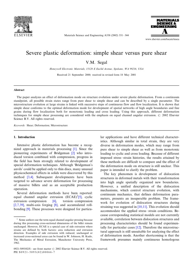 Shear Modes in Severe Plastic Deformation | PDF | Plasticity (Physics ...