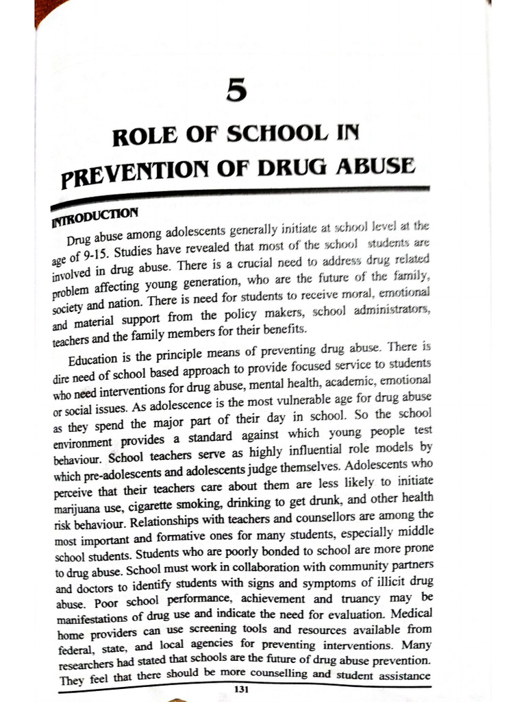 Chapter 5 Role of School in Prevention of Drug Abuse | PDF