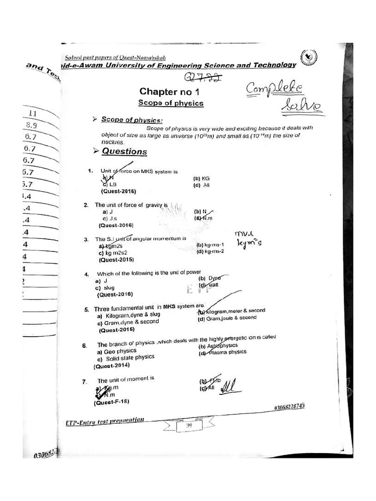 QUEST Physics Part 1 and 2 Mcqs | PDF